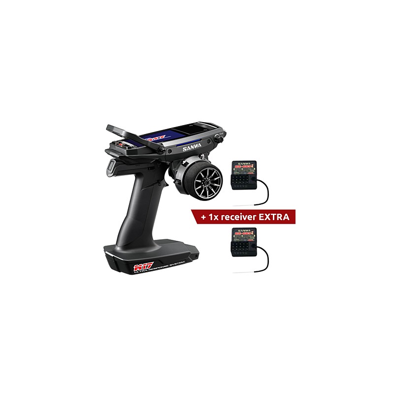 Radio Sanwa M17 + 2 récepteurs RX-493i et batterie préinstallée